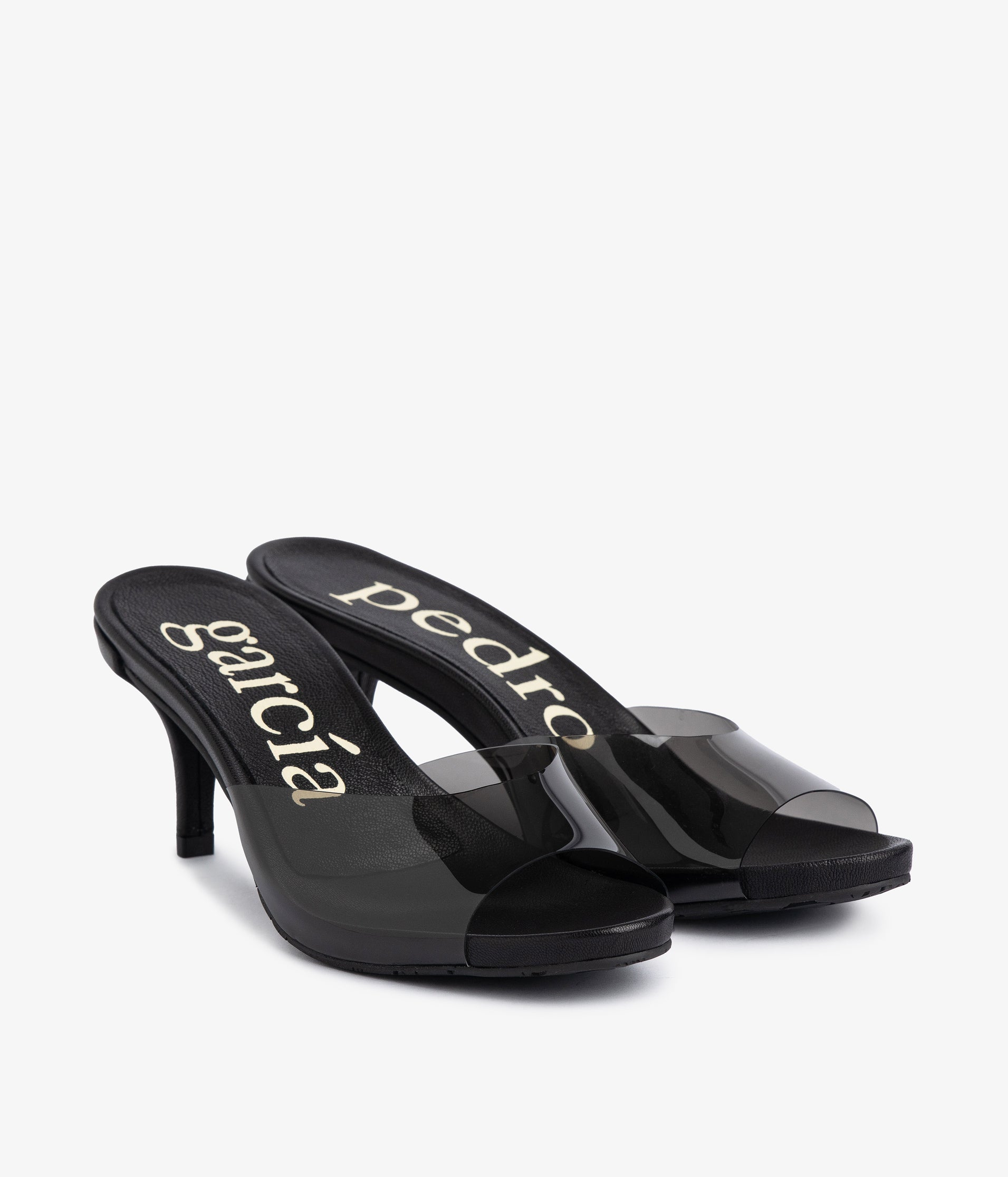 Sandalia slide tacón medio de vinilo y piel negra| Welch | Otoño ...